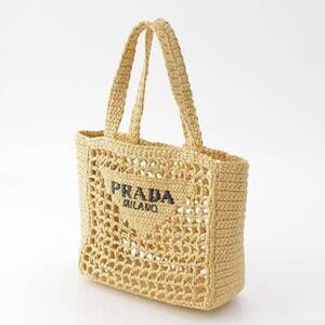 Prada | Bags | Prada Bag Natural Logo Raffia Beige Crochet Tote | Poshmark
